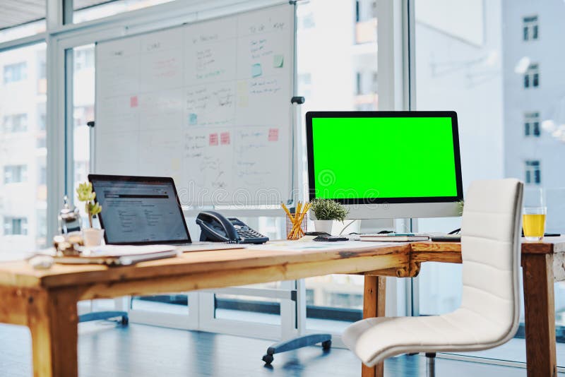 Ready To Start Working. Shot of an Unoccupied Desk with a Computer and ...