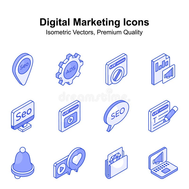 Ready To Use Digital Marketing Isometric Vectors Set, Premium Vectors ...