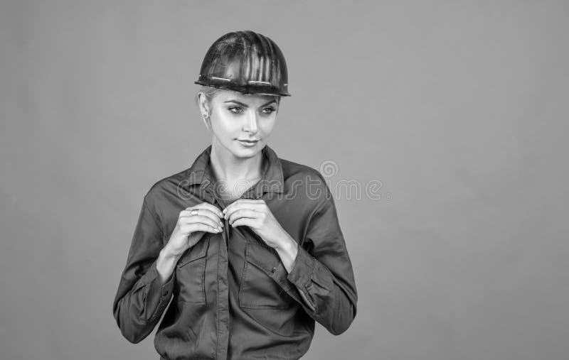 Ready To Work. Lady Architect Worker. Engineer on Orange Background ...