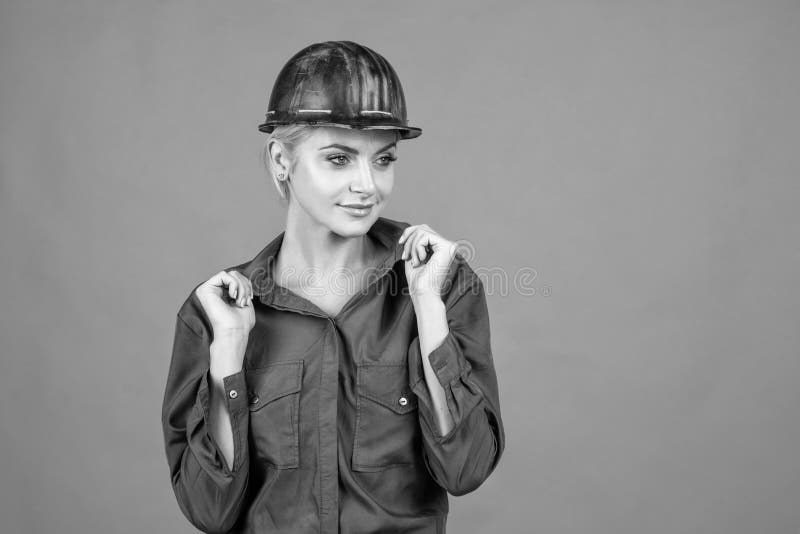 Ready To Work. Lady Architect Worker. Engineer on Orange Background ...