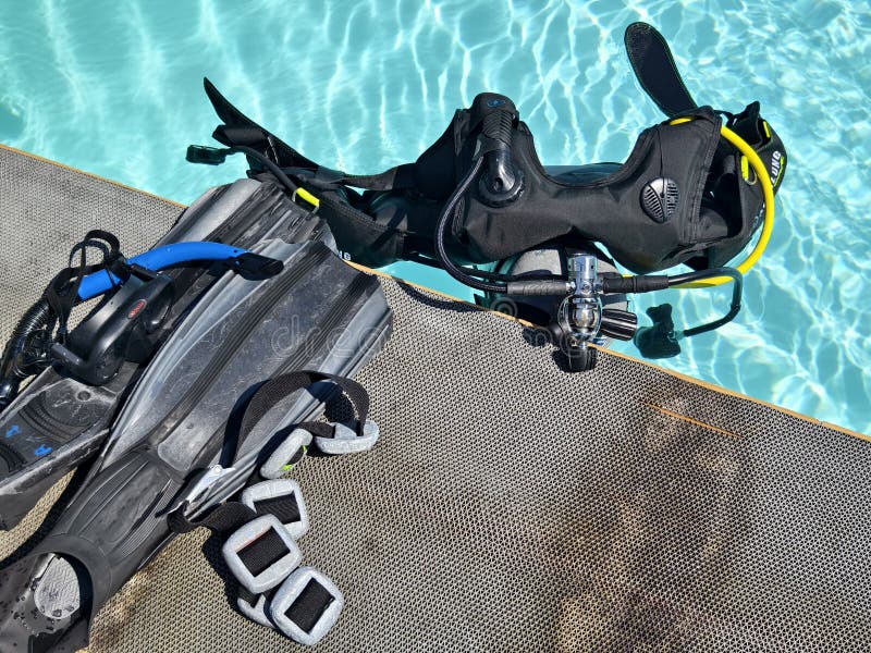 The Ready for Use Scuba Divers Gear is on the Pool Edge Stock Photo ...