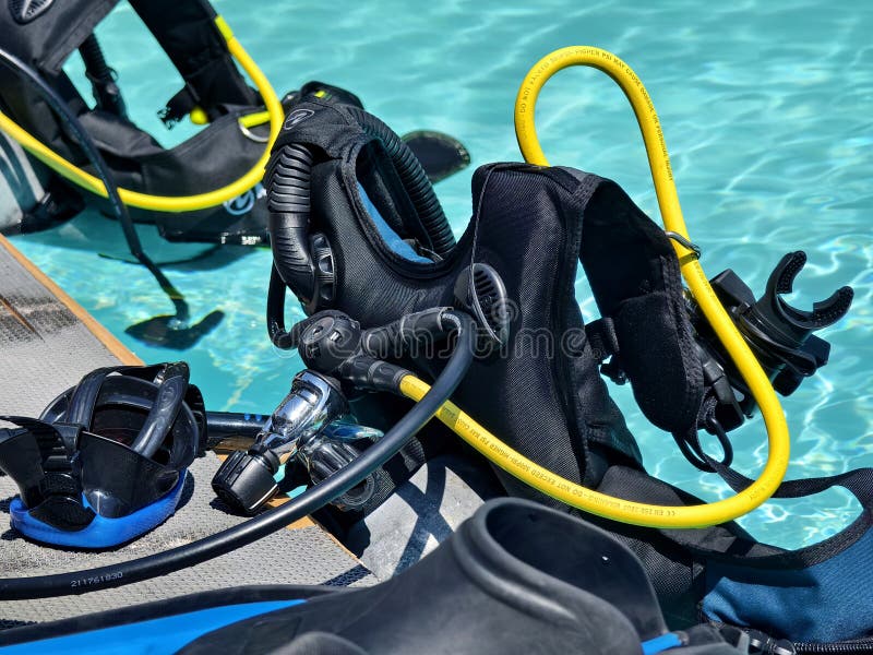 The Ready for Use Scuba Divers Gear is on the Pool Edge Stock Image ...