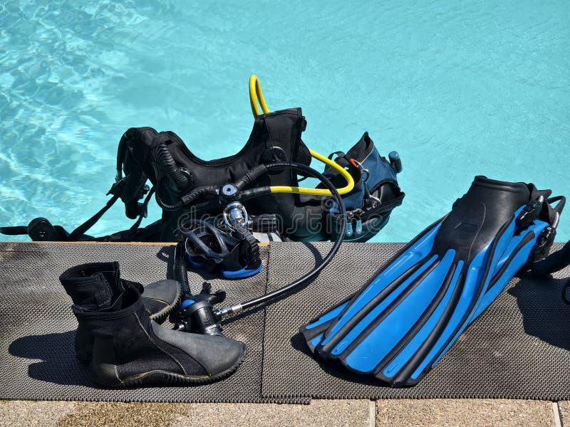 The Ready for Use Scuba Divers Gear is on the Pool Edge Stock Photo ...