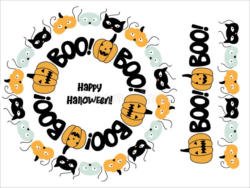 Halloween Vector Set of Frames Vector Pattern Brushes with Pumpkins and ...