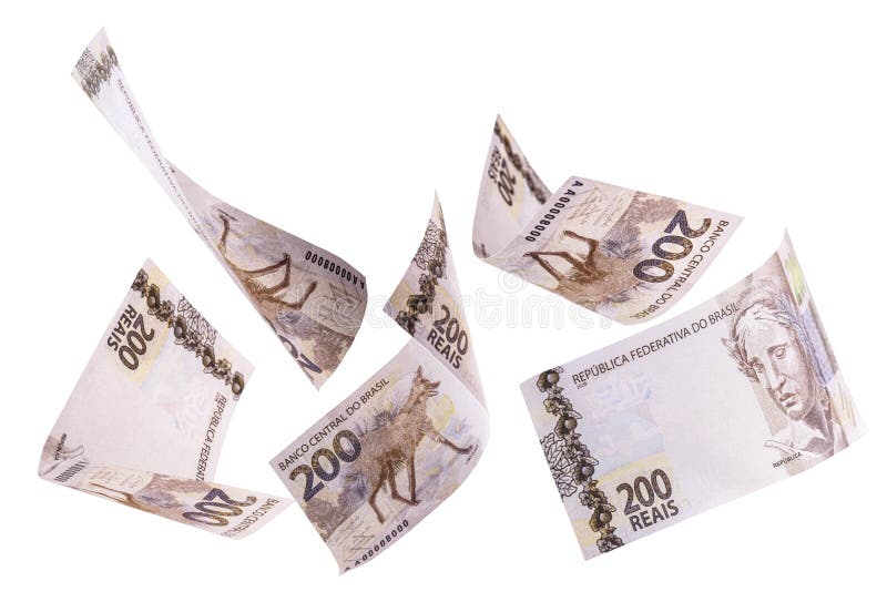 Banknotes of One Hundred Reais from Brazil Falling on Isolated White ...