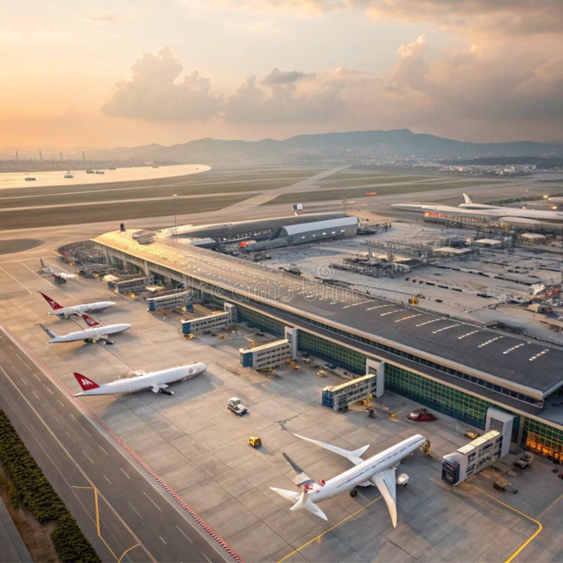 A Real Airport with Aeroplane Design "Skyline Takeoff" Stock Photo ...