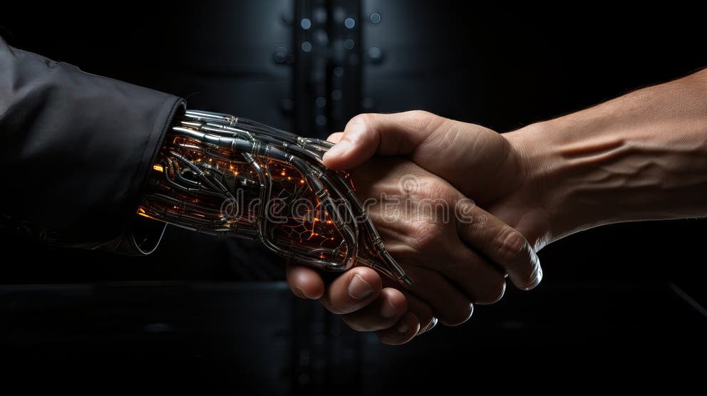 Real and Artificial Intelligence Handshake - Beautiful Pose of Hands AI ...
