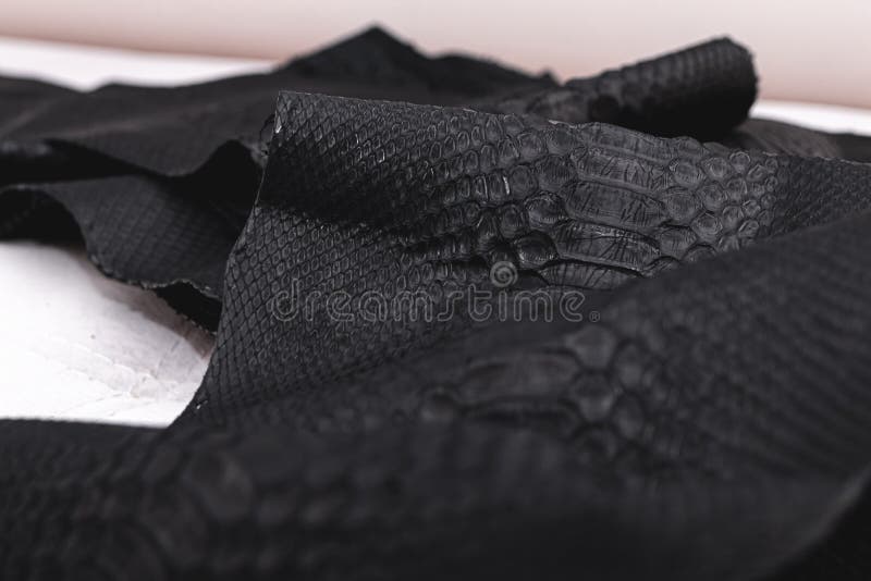 Real Black Snakeskin Python Leather. Stock Photo - Image of effect ...