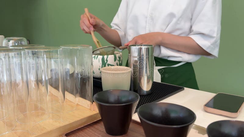 Real Bright Green Matcha Latte Making Process from Start To Finish Step ...