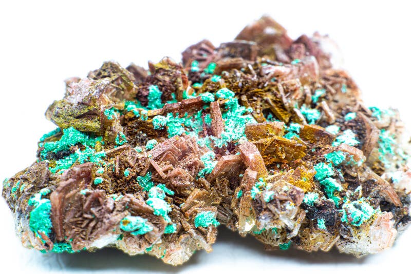 Brown Albite Crystal Cluster with Small Light Green Malachite Clusters ...