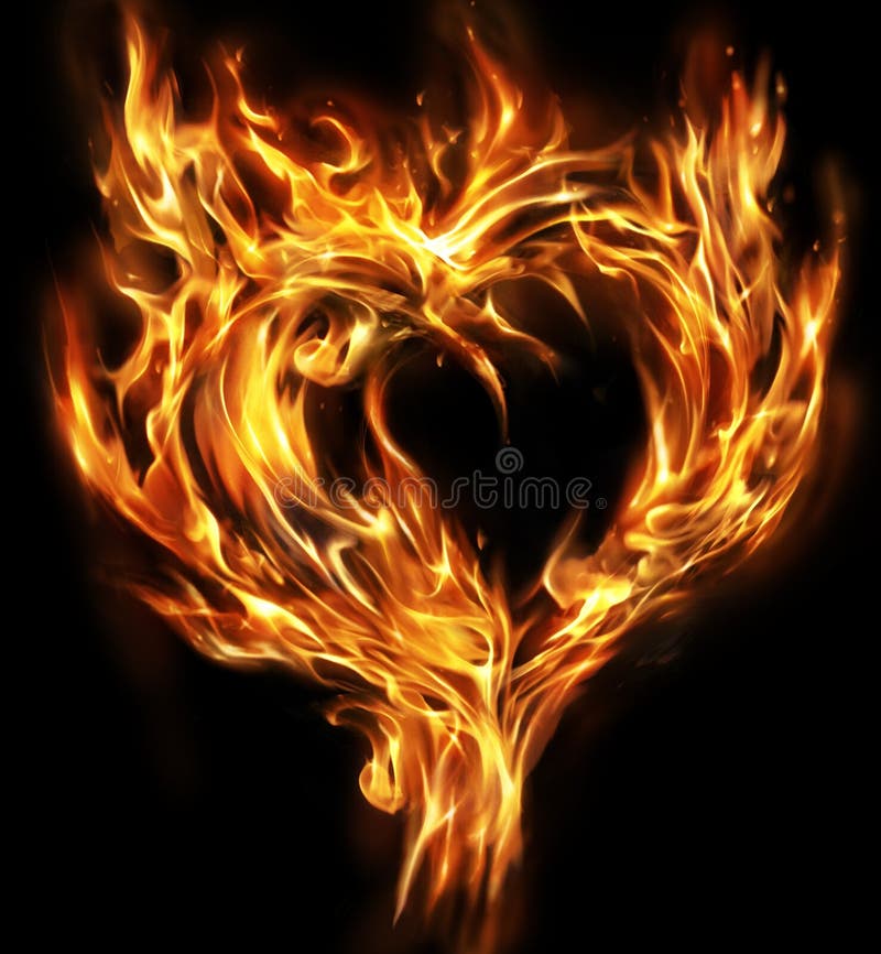 Real Burning Heart Shape on Black Stock Illustration - Illustration of ...