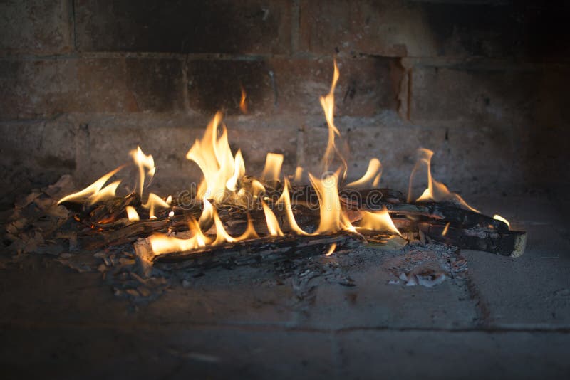 Real burning wood stock image. Image of warm, fire, brick - 93403223