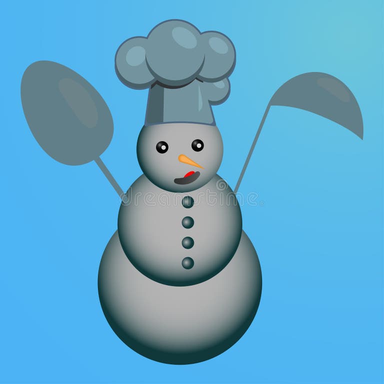 Real Cool Snowman is a Master Chef with a Kitchen Spoon an Apron and a ...