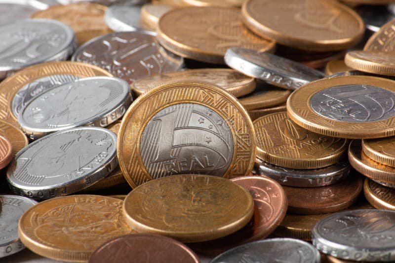 Real Currency, Money from Brazil. Stack with Several Brazilian Coins ...