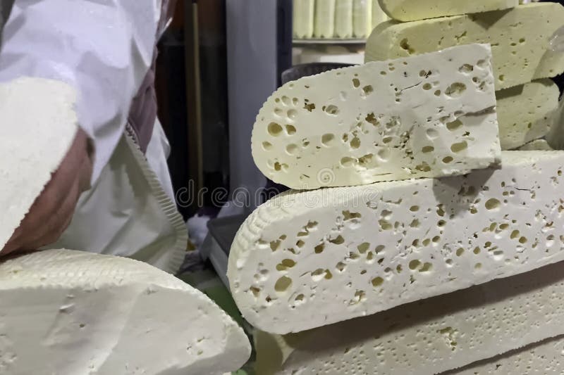 Real Dagestani Cheese. Cheese on Counter Stock Photo - Image of market ...
