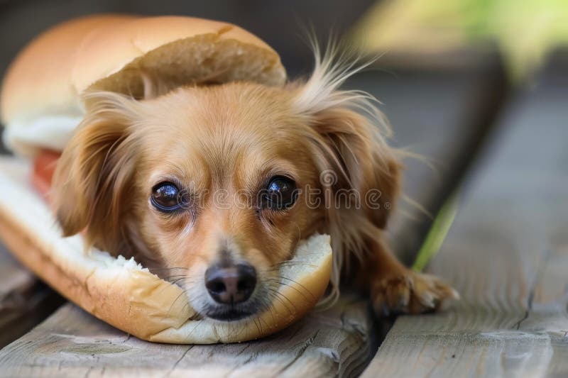 A Real Dog in a Hot Dog Bun Stock Illustration - Illustration of meal ...