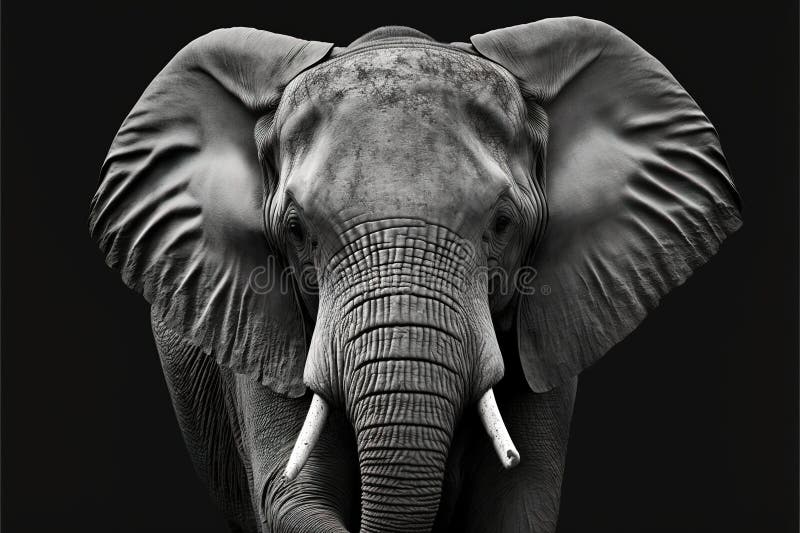 Real Elephant Head- Black and White Elephant, AI Generated Stock ...