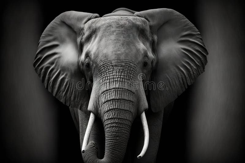 Real Elephant Head- Black and White Elephant, AI Generated Stock ...