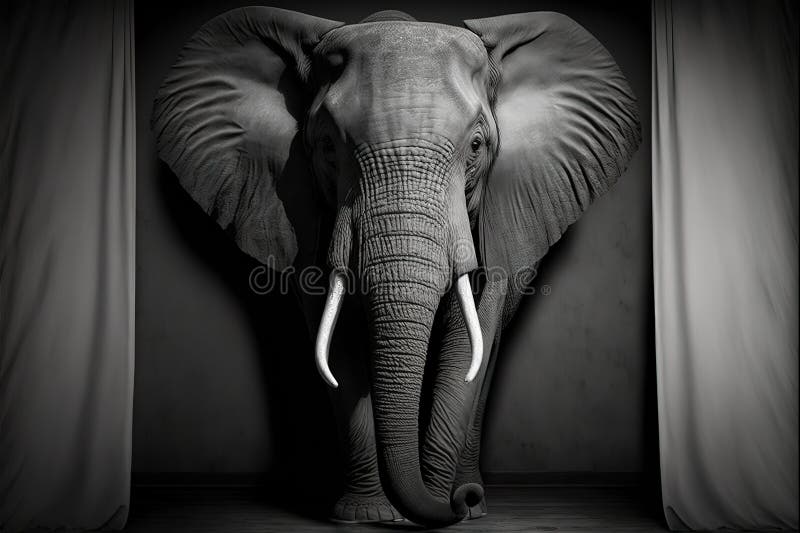 Real Elephant Head- Black and White Elephant, AI Generated Stock ...