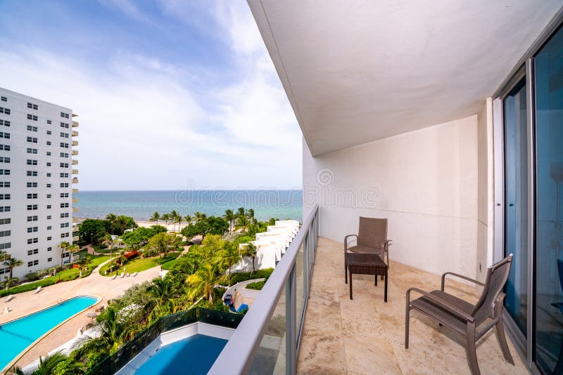 Real Estate Photography Balcony View Partial Side View of Ocean Stock ...