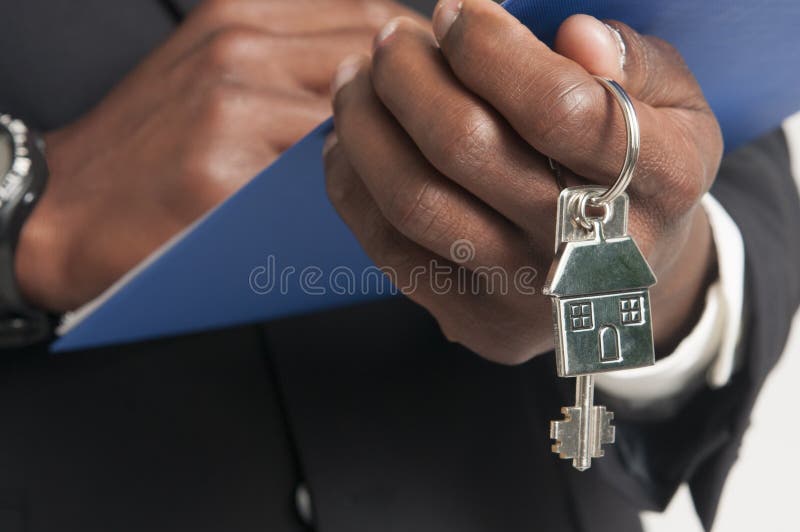 Real Estate Agent Handing Over House Keys. Stock Photo - Image of ...