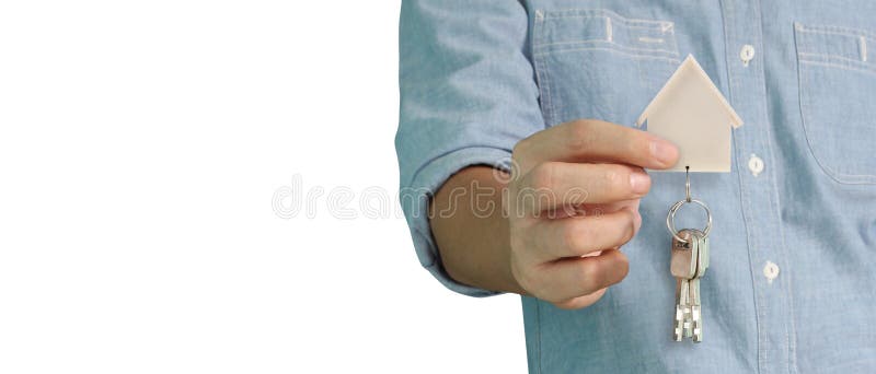 Real Estate Agent Handing Over House Keys in Hand Stock Photo - Image ...