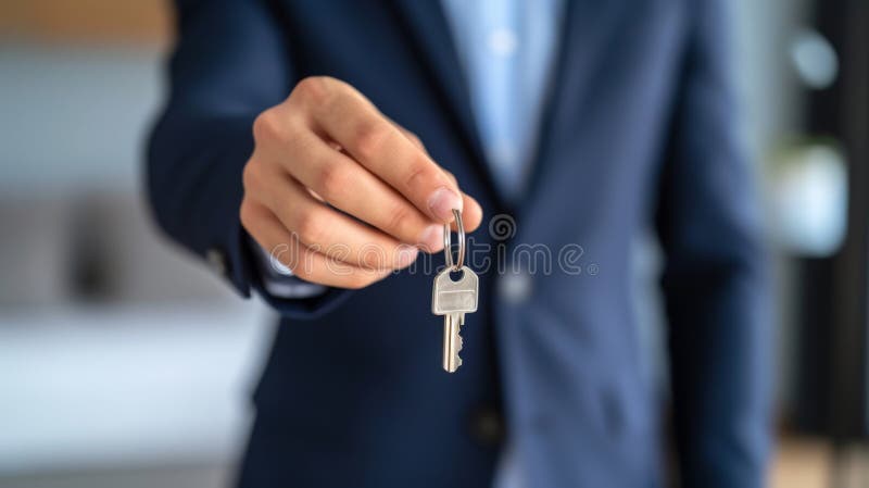 Real Estate Agent Holding Out a Key.AI Generated Image Stock Photo ...
