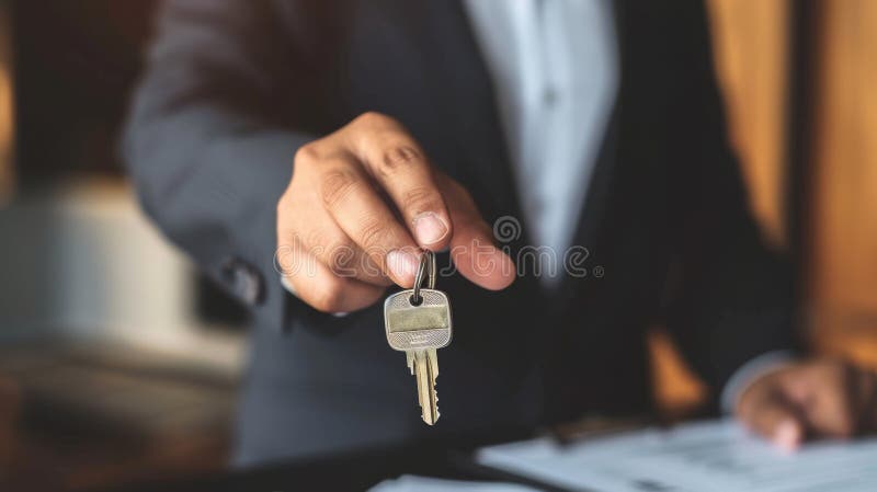 Real Estate Agent Holding Out a Key.AI Generated Image Stock Image ...