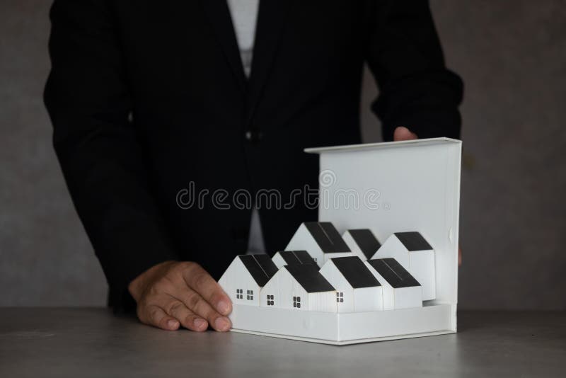 Real Estate Agent Open Box with Model Home. Presentation New Home Stock ...