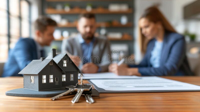 Real Estate Agent Shows a House Model To Customer at Table in Office ...
