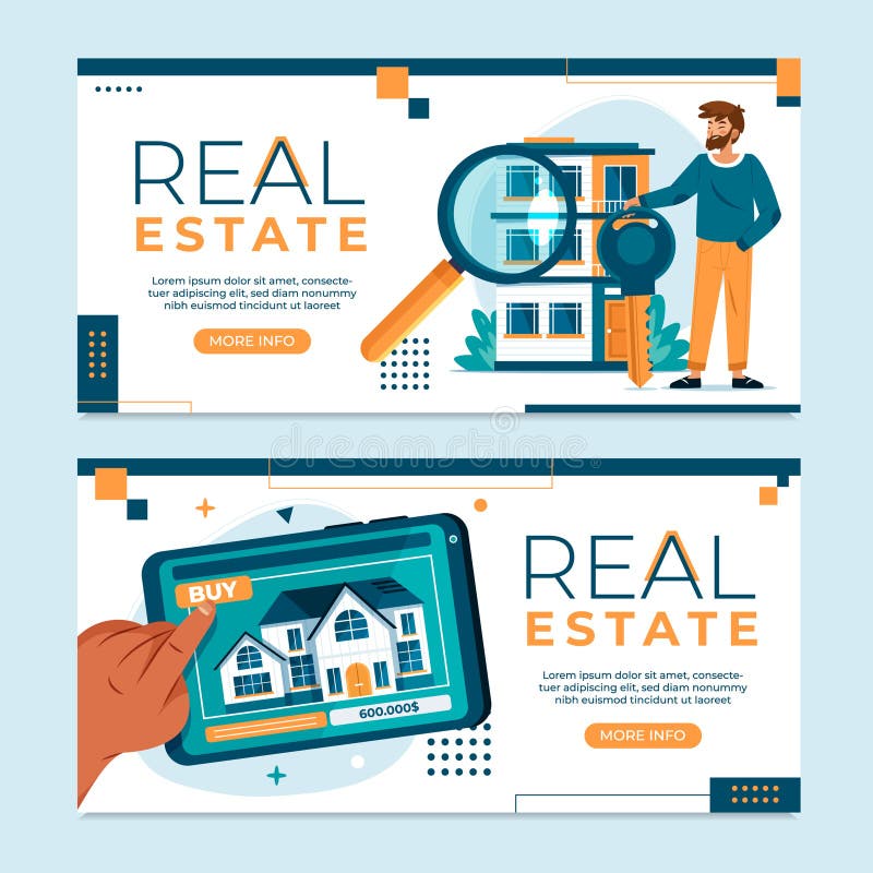 Real Estate Banners in Flat Design Stock Illustration - Illustration of ...