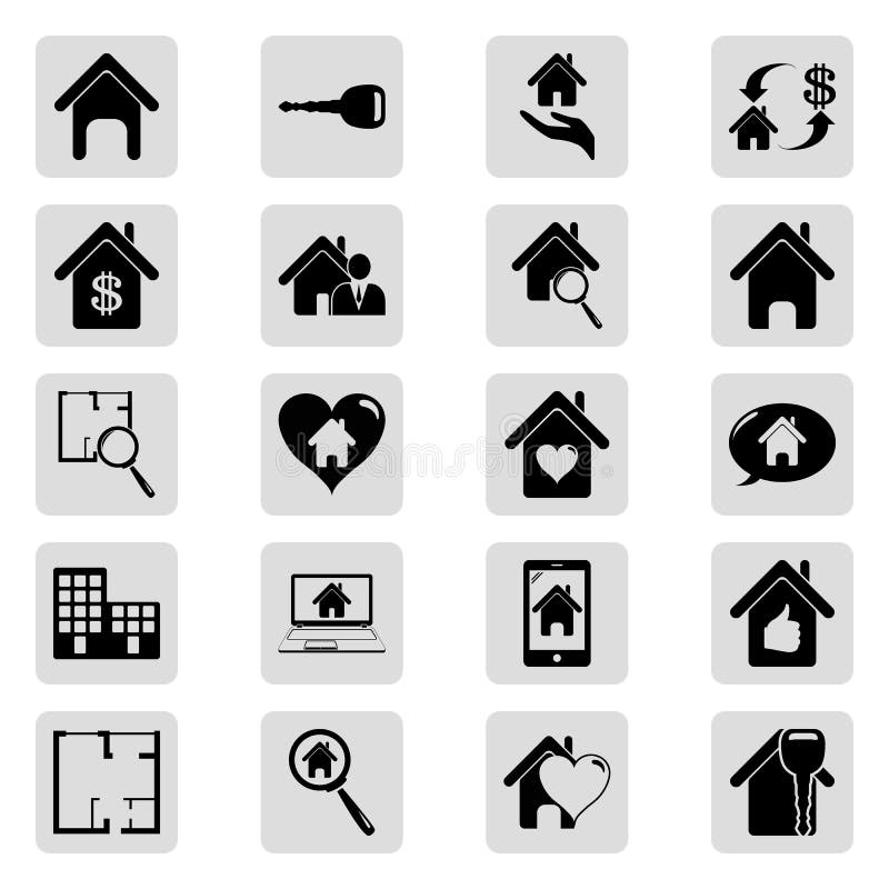 Real Estate Black Simple Vector Icons Set Stock Vector - Illustration ...