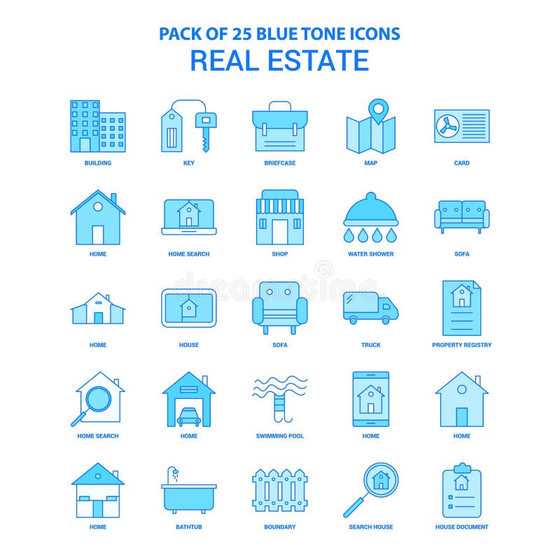 Real Estate Blue Tone Icon Pack - 25 Icon Sets Stock Vector ...