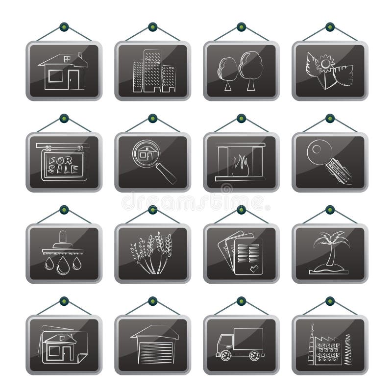 Real Estate and Building Icons Stock Vector - Illustration of bath ...