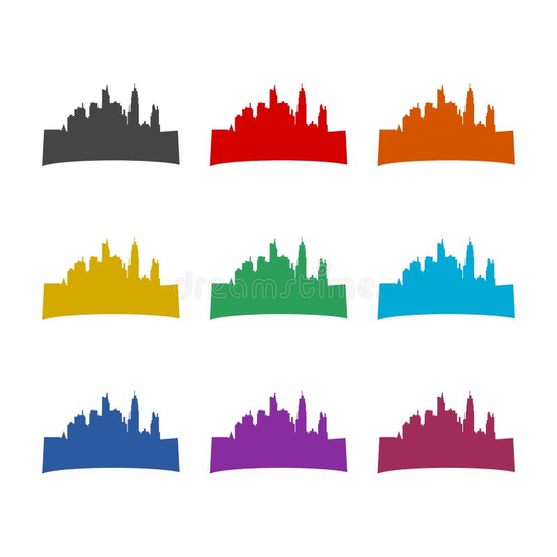 Real Estate, City Skyline Logo, Color Set Stock Vector - Illustration ...