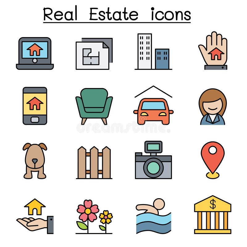 Real Estate Color Line Icon Set Vector Illustration Graphic Design ...
