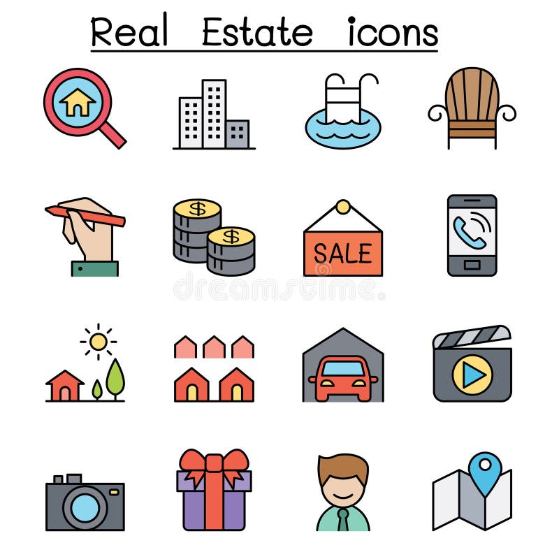 Real Estate Color Line Icon Set Vector Illustration Graphic Design ...