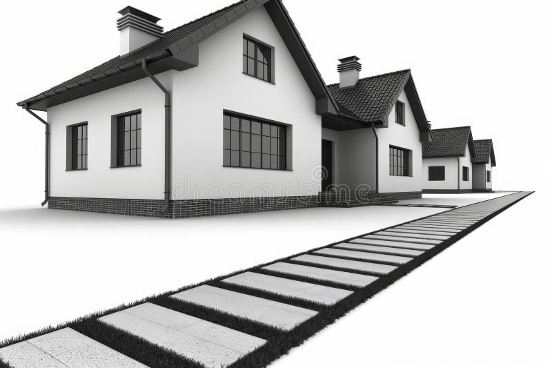 Real Estate Concept Featuring a Series of White Houses Set Against a ...
