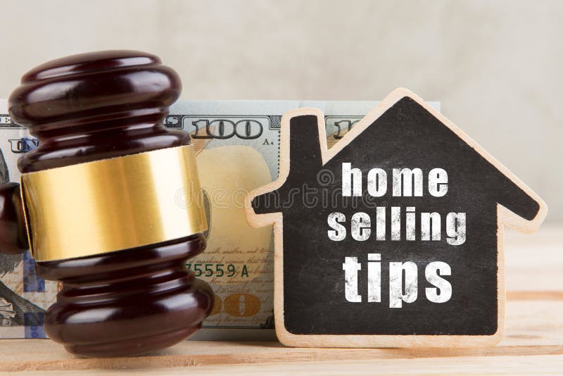 Real Estate Concept - Home Selling Tips, Gavel and House Model Stock ...