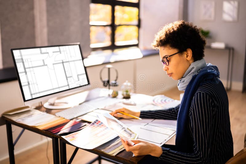Real Estate Designer Working on Computer Stock Image - Image of ...