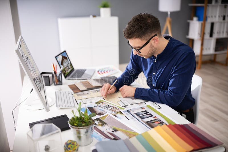 Real Estate Designer Working on Computer Stock Photo - Image of ...