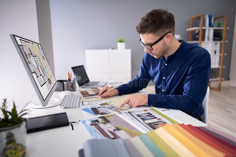 Real Estate Designer Working on Computer Stock Image - Image of ...