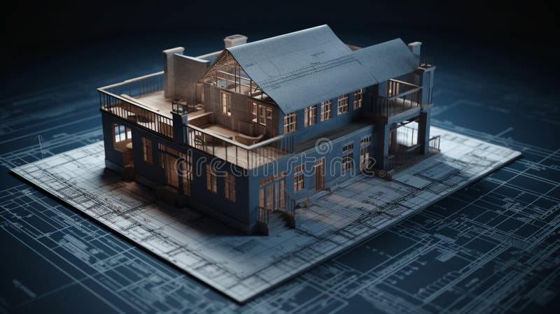 Real Estate Development Blueprint Plan Featuring a House Under ...