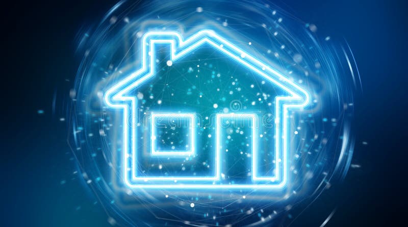 Real Estate Digital Neon Blue Interface 3D Rendering Stock Illustration ...