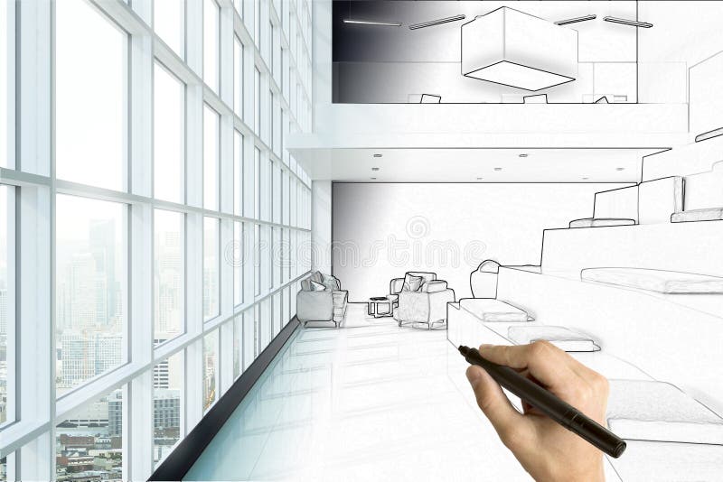 Architect Drawing Construction Sketch Stock Image - Image of estate ...