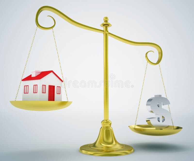 Real Estate Concept. House and Money on Scale Stock Illustration ...