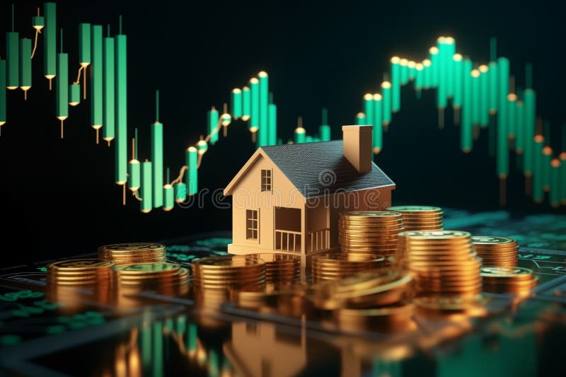 Real Estate Growth Trends Financial Graph with House Model and Coin ... Real Estate Growth Trends Financial Graph with House Model and Coin ...