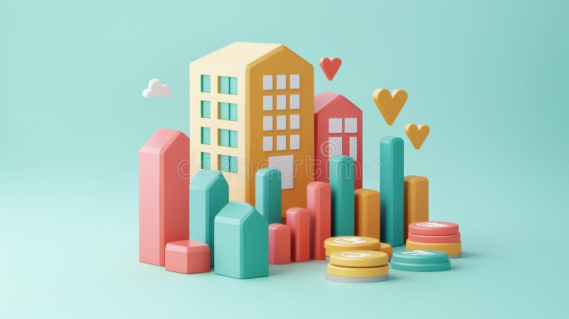 Real Estate Growth Visualization Modern Studio 3d Render Colorful ...