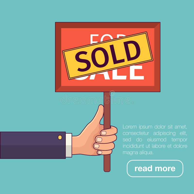 Real Estate. Hand Holding Sold Sign Stock Vector - Illustration of ...