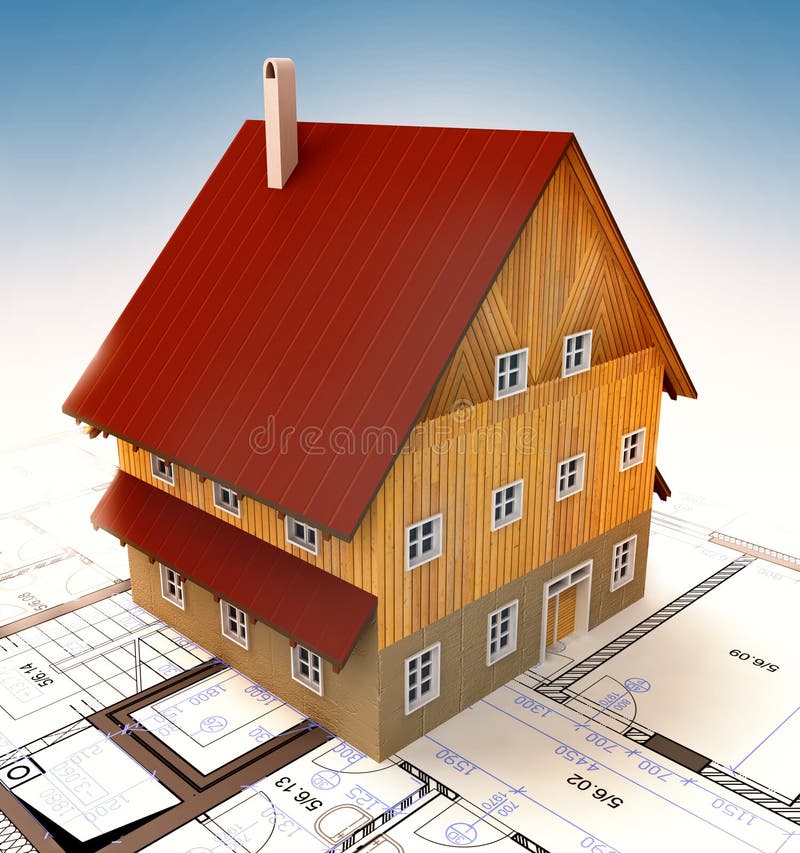 Real Estate House with Layout Plan and Blue Sky Stock Illustration ...